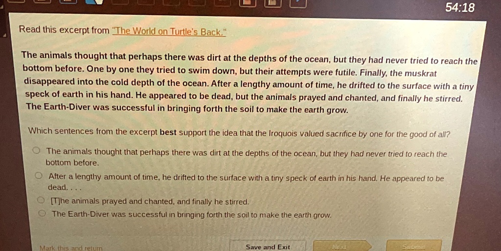 Read this excerpt from "The World on Turtle's Back," The animals ...
