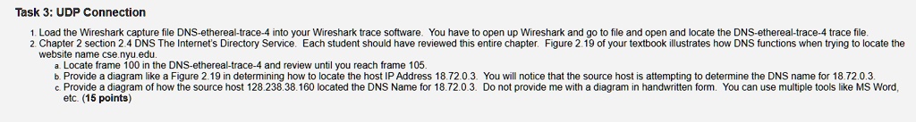 SOLVED: Task 3: UDP Connection 1. Load the Wireshark capture file DNS ...