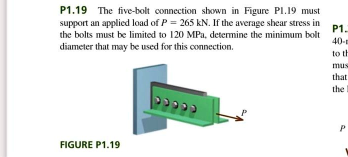 VIDEO solution: The five-bolt connection shown in Figure P1.19 must ...