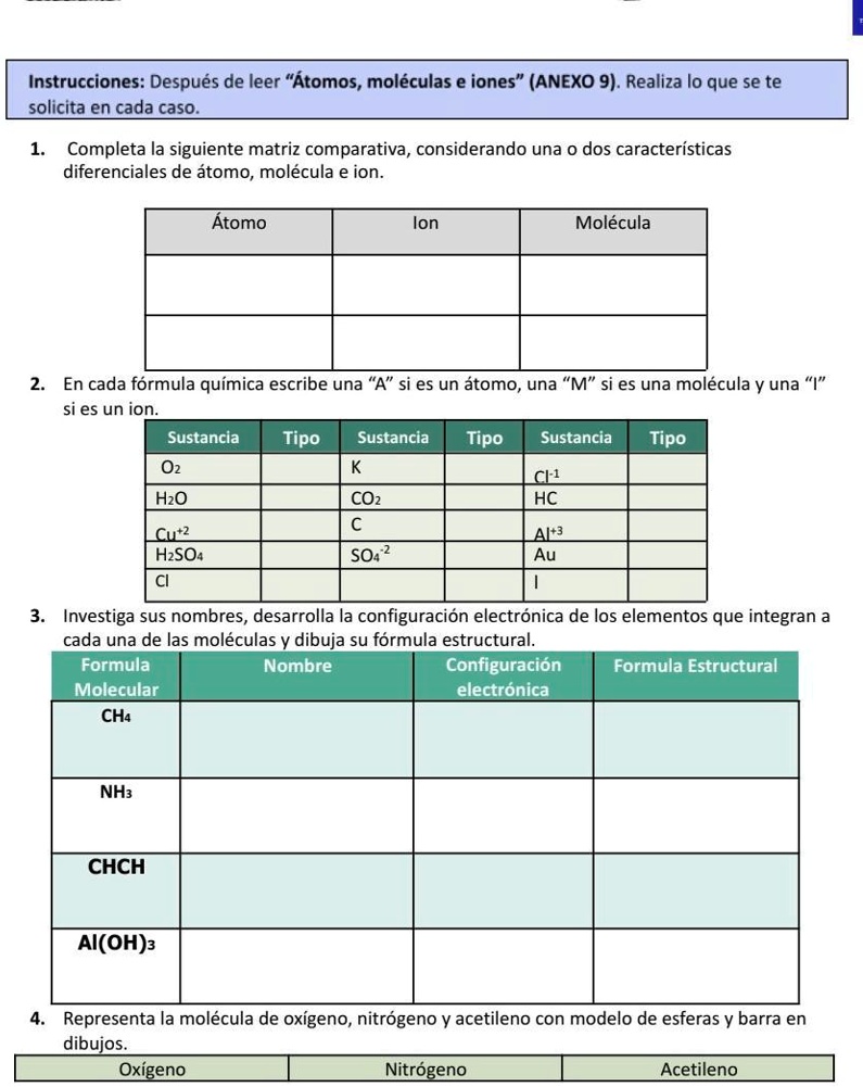 alguien ayudaaaaaa instrucciones despues de leer atomos moleculas e ...