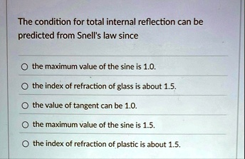 the condition for total internal reflection can be predicted from ...