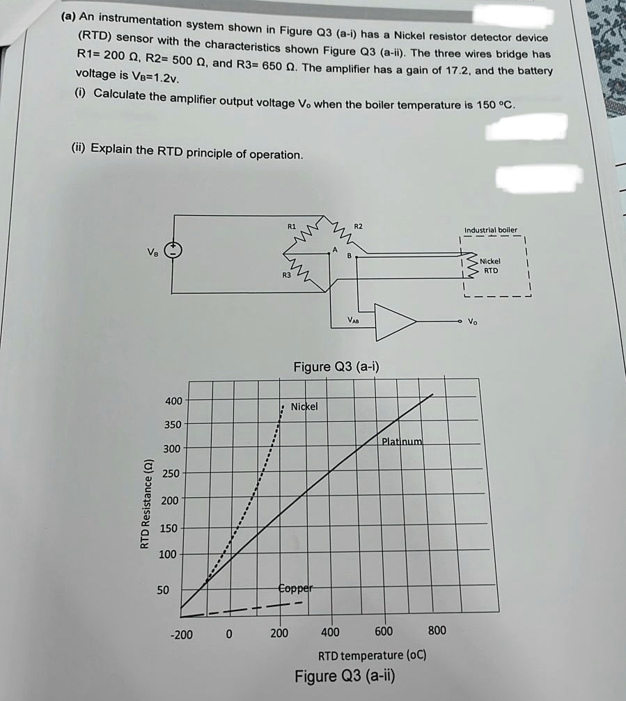SOLVED: (a) An instrumentation system shown in Figure Q3 (a-i) has a Nickel resistor detector ...