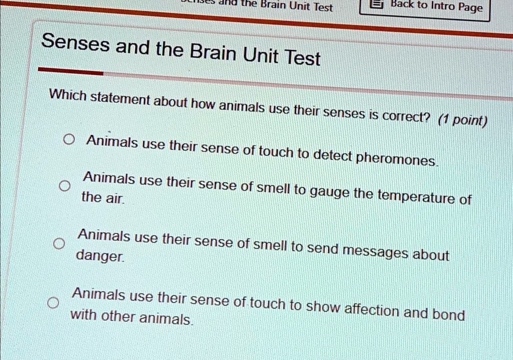 Senses and the Brain Unit Test Which statement about how animals use ...