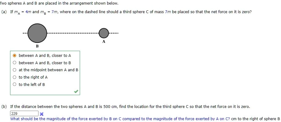 SOLVED: Two spheres and are placed in the arrangement shown below (a ...