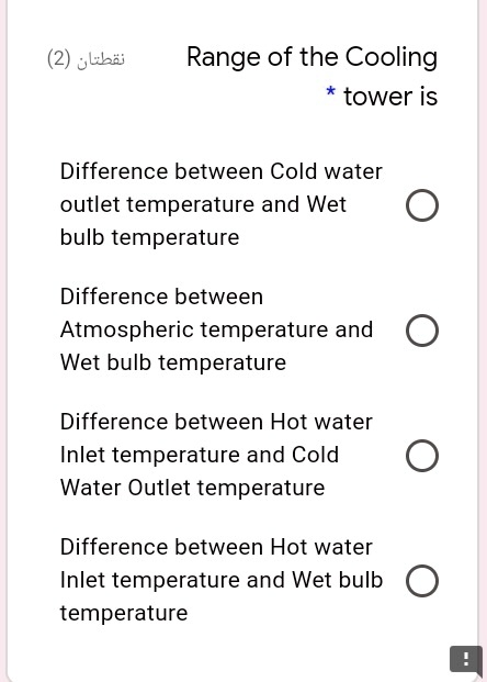 SOLVED: Range of the Cooling tower is the difference between Cold water ...