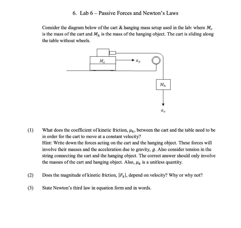 SOLVED: Lab 6 - Passive Forces and Newton's Laws Consider the diagram ...
