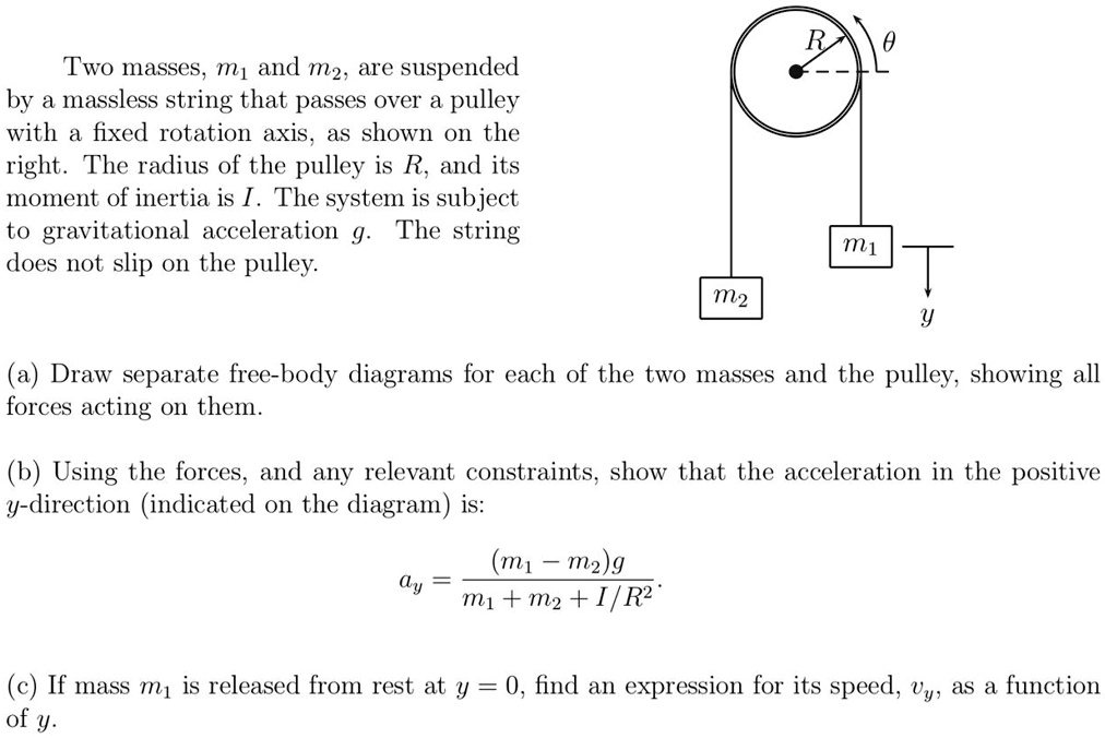 SOLVED: R Two masses; m1 and mz; are suspended by a massless string that passes over a pulley ...