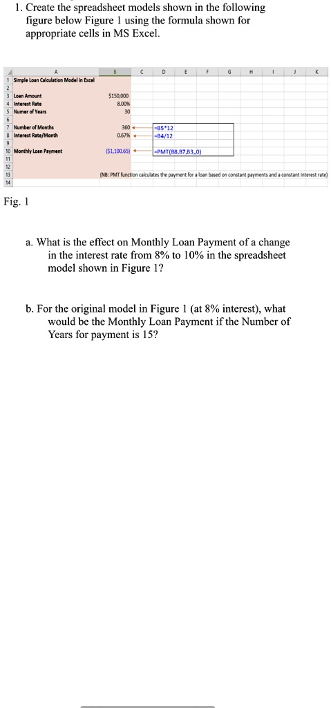 1. Create the spreadsheet models shown in the following figure below ...