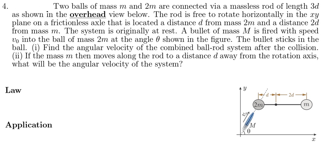 4. Two balls of mass m and 2m are connected via a massless rod of length 3d as shown in the ...