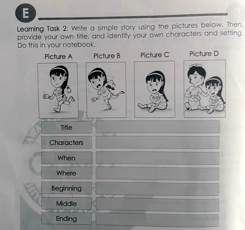 learning task 2write a simple story using the pictures below then ...