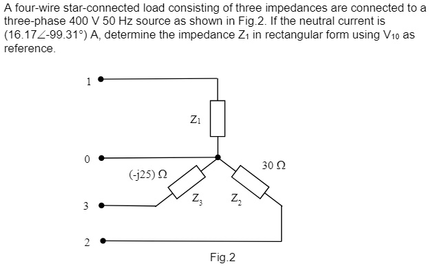 A four-wire star-connected load consisting of three impedances are ...
