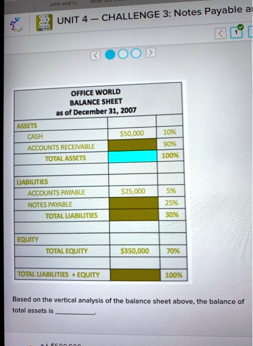 John and L UNIT4-CHALLENGE3: Notes Payable OFFICE WORLD BALANCE SHEET ...