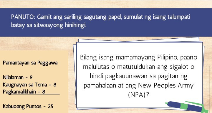 panuto gamit ang sariling sagutang papel sumulat ng isang talumpati ...