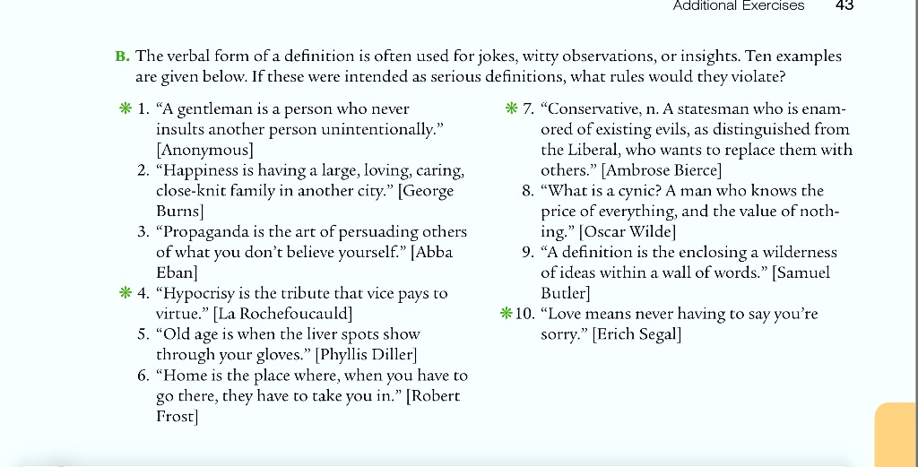 additional exercises 43 b the verbal form of a definition is often used ...