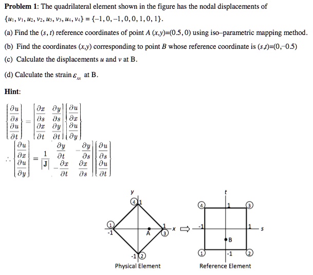SOLVED: Problem 1: The quadrilateral element shown in the figure has the nodal displacements of ...