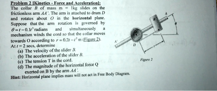 Problem 2 [Kinetics - Force and Acceleration]: The collar B of mass m = 1kg slides on the ...
