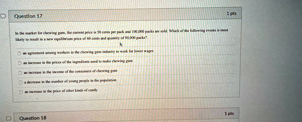 Question 17 In the market for chewing gum, the current price is 50 ...
