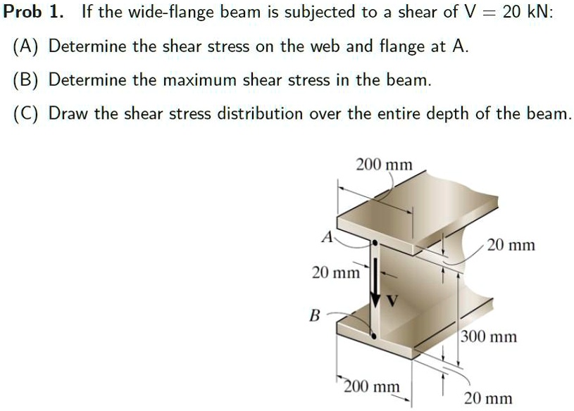 SOLVED: Prob 1 If the wide-flange beam is subjected to a shear of V ...