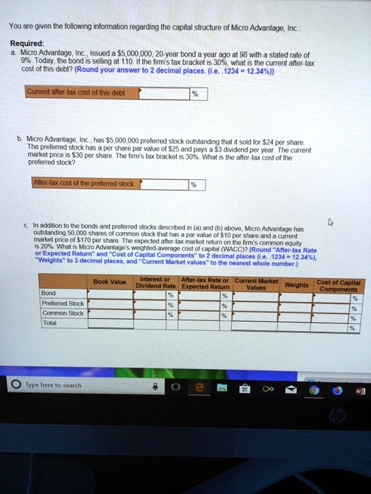 SOLVED: You are given the following information regarding the capital ...