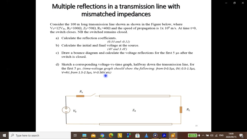 SOLVED: Multiple reflections in a transmission line with mismatched ...