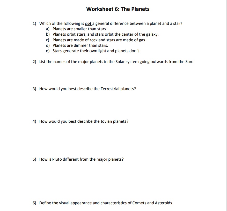 SOLVED: Worksheet 6: The Planets Which of the following is nota general ...