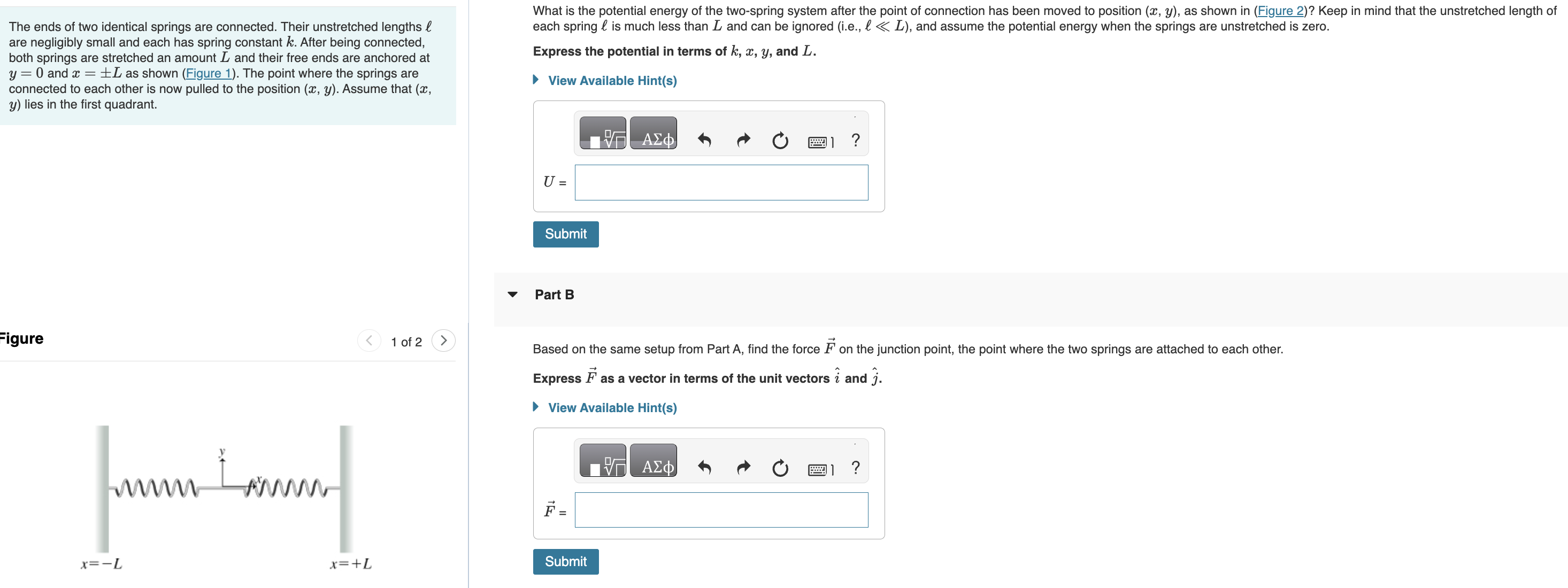The ends of two identical springs are connected. Their unstretched ...