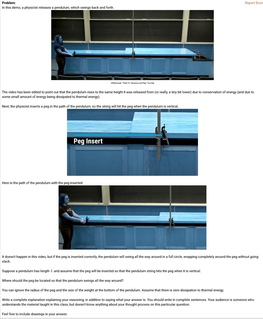 Problem: In this demo, a physicist releases a pendulum,...