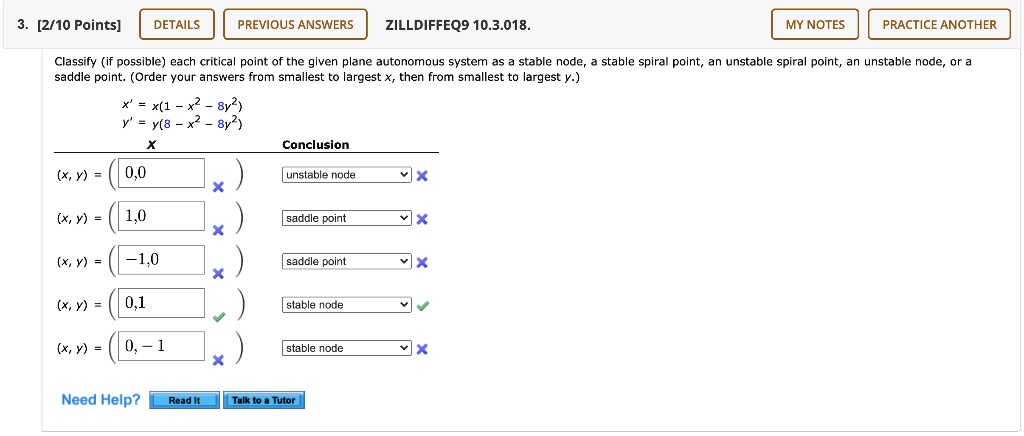 SOLVED: DETAILS PREVIOUS ANSWERS ZILL DIFF EQ 9 10.3.018. MY NOTES ...