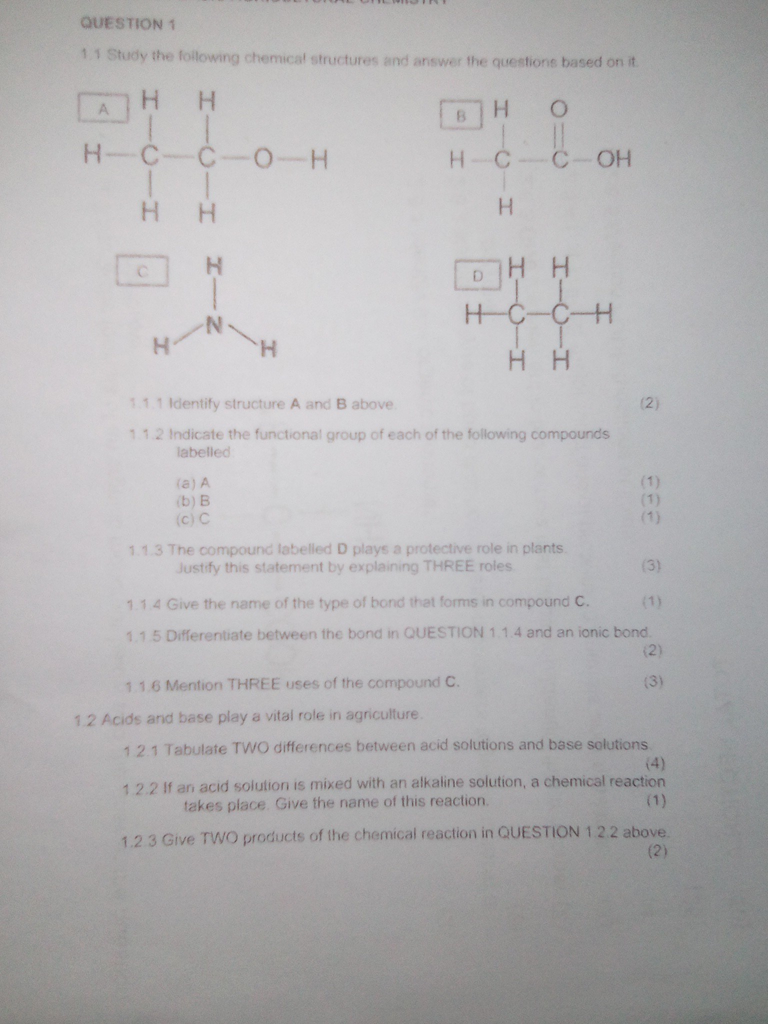 SOLVED: QuEsTION : 11 Study the following chemical structures and ...