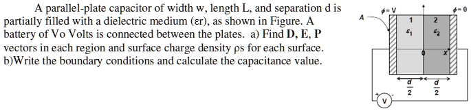 SOLVED: A parallel-plate capacitor of width w,length L, and separation ...