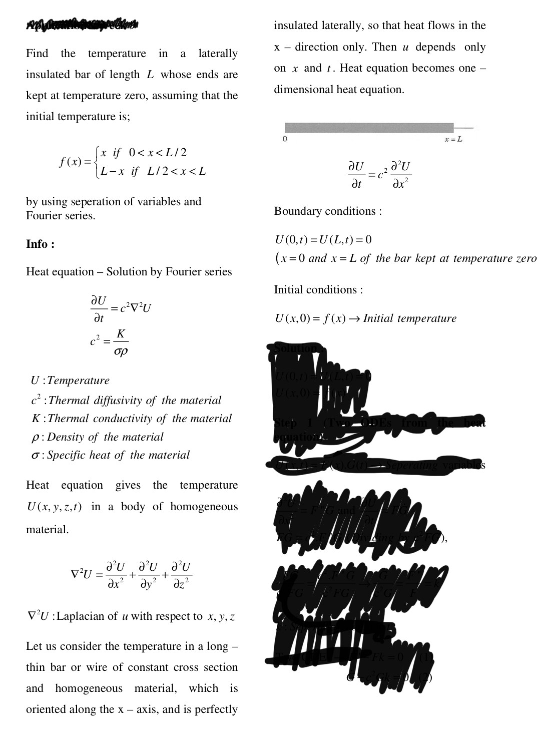 Find the temperature in a laterally insulated bar of length L whose ...