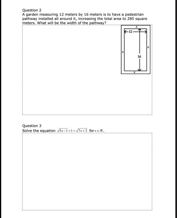 A garden measuring 12 meters by 16 meters is to have a pedestrian ...