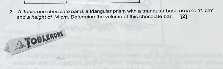 Solved A Toblerone Chocolate Bar Is A Triangular Prism With A Triangular Base Area Of 11 CmÂ²