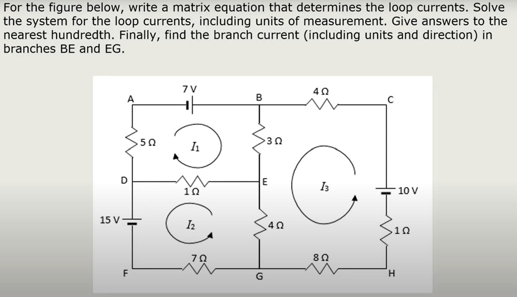 For the figure below, write a matrix equation that determines the loop currents. Solve the ...