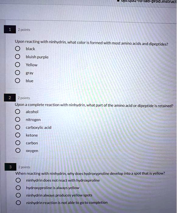 lau proa instruct upon reacting with ninhydrin what color is formed ...