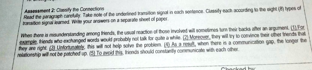 SOLVED: Please answer correctly to earn 50 points. Assessment 2: Classify the Connections ...