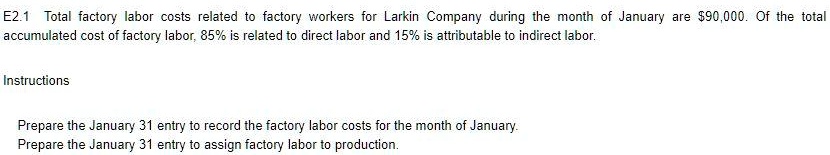 E2.1 Total factory labor costs related to factory workers for Larkin ...
