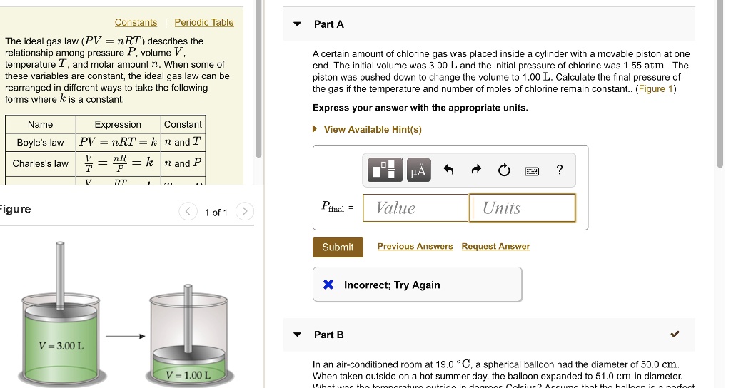 Constants Periodic Table The ideal gas law PV = nRT describes the ...