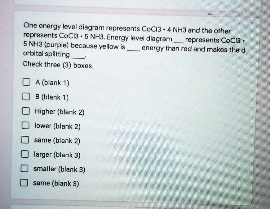 one energy level diagram represents coci3 nh3 and the other represents ...