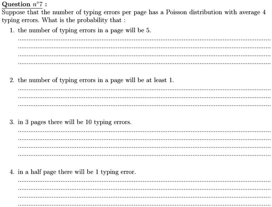 SOLVED: Question n'7: Suppose that the number of typing errors per page has a Poisson ...