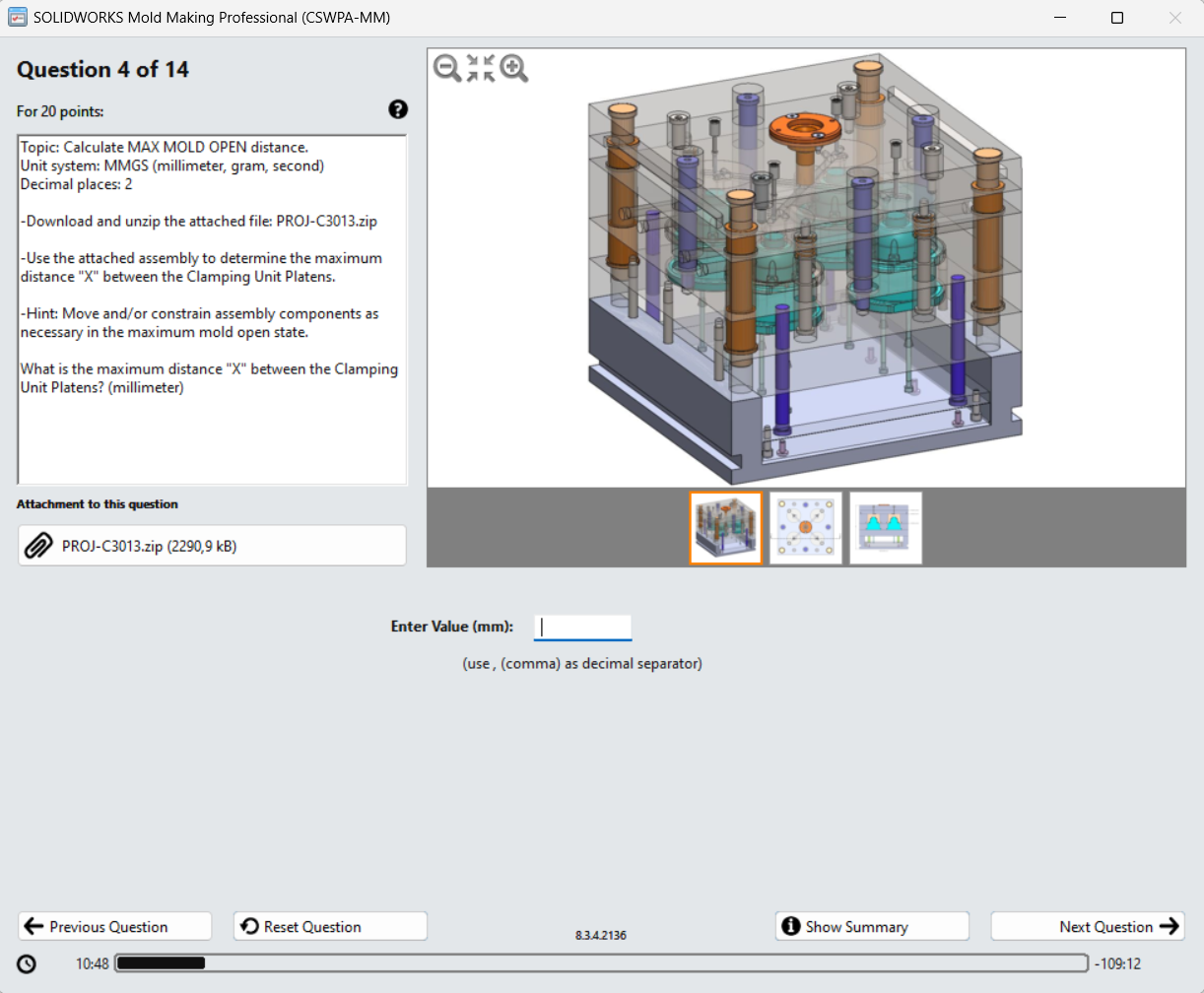 SOLIDWORKS Mold Making Professional (CSWPA-MM) Question 4 of...