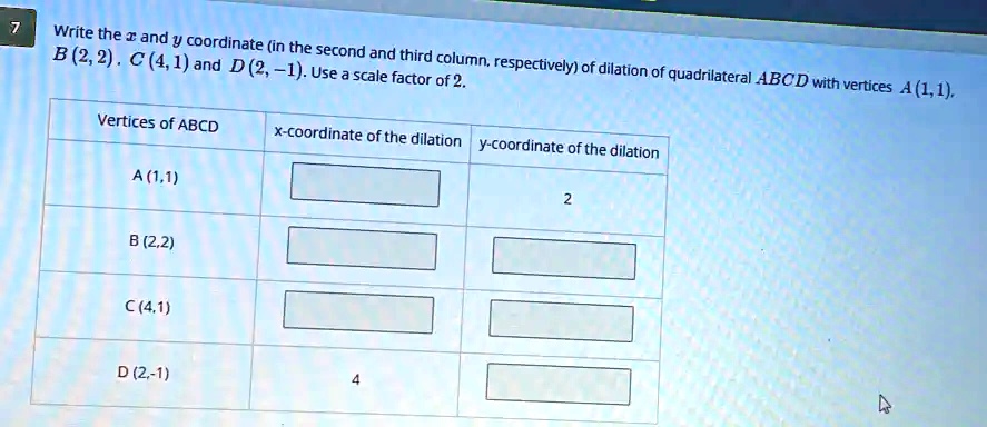 7 Write the x and y coordinate (in the second and third column ...