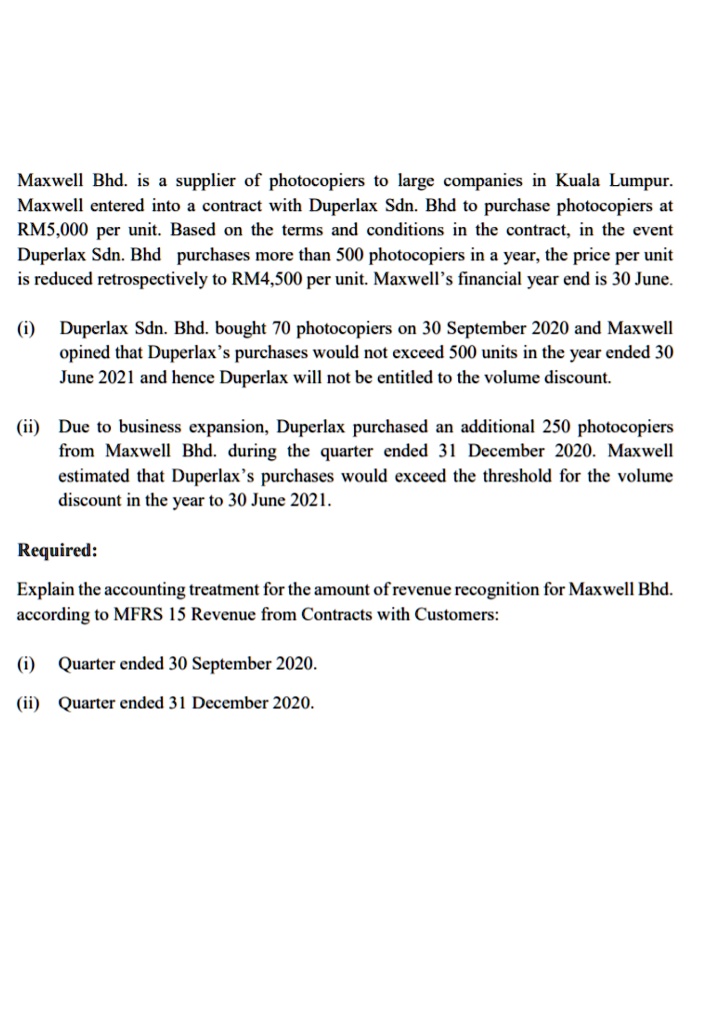 SOLVED: Maxwell Bhd. is a supplier of photocopiers to large companies ...