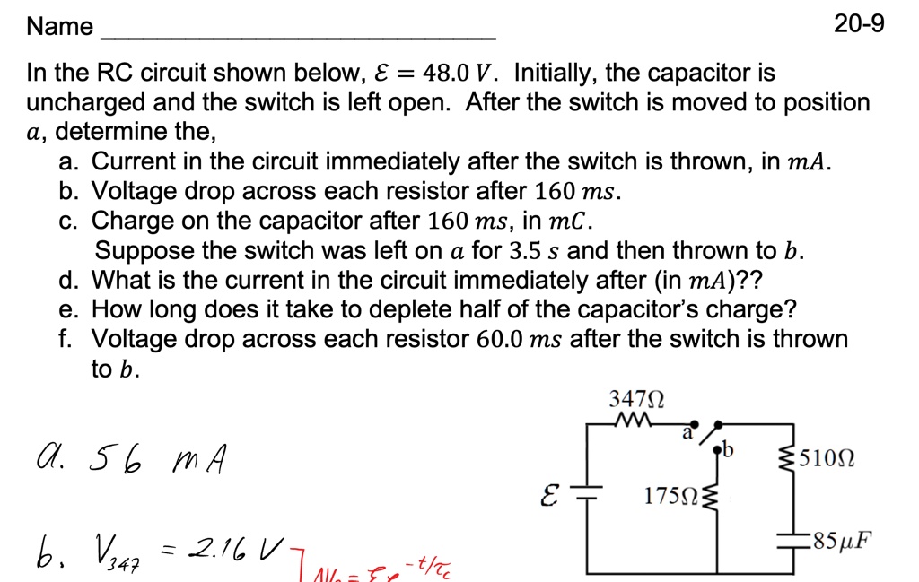SOLVED: In the RC circuit shown below, epsi =48.0V. Initially, the capacitor is uncharged and ...