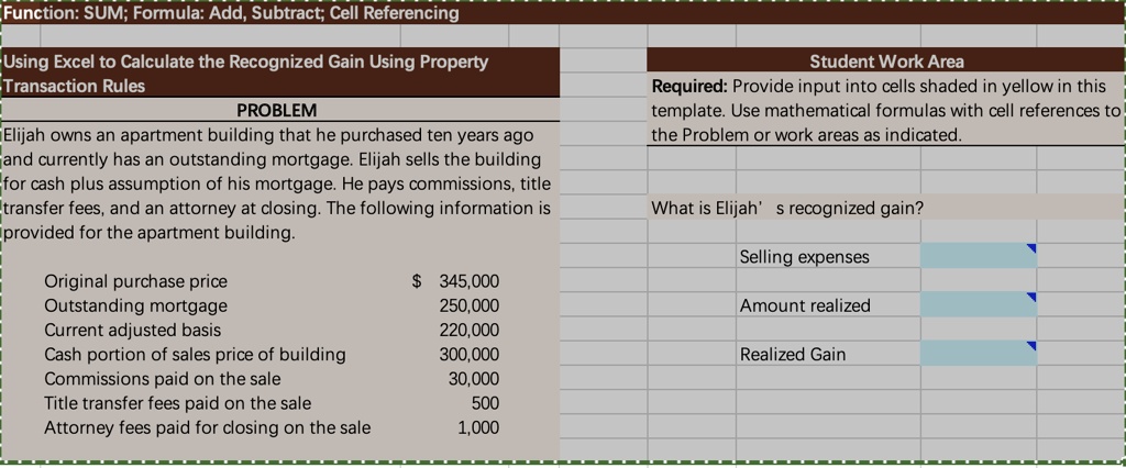 Solved Function Sum Formula Add Subtract Cell Referencing Using Excel To Calculate The