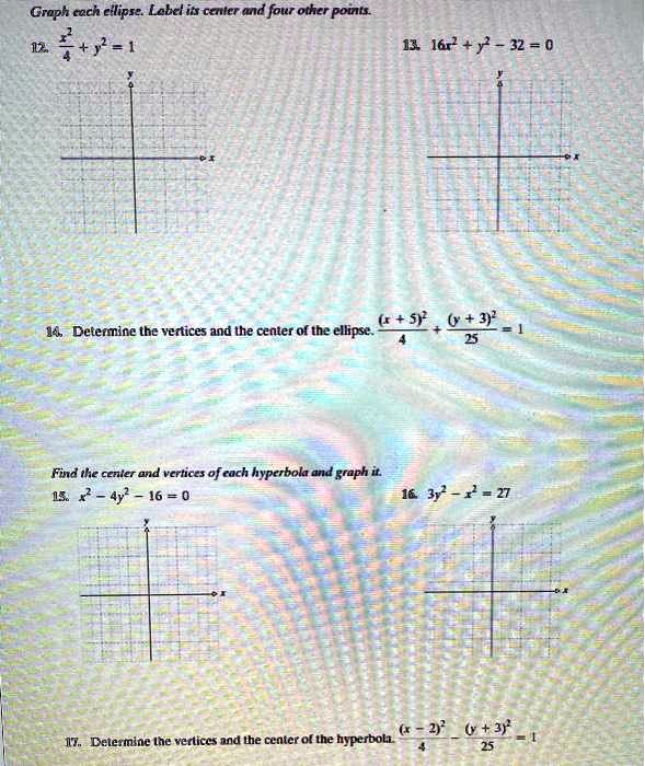 Graph each ellipse. Label its center and four other points. 12. (x^2)/(4) + y^2 = 1 13. 16x^2 ...