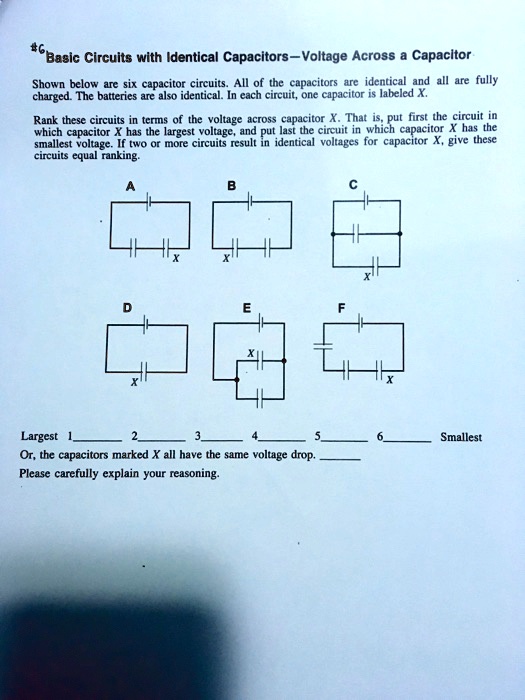 SOLVED: 'Basic Circuits with Identical Capacitors Voltage Across Capacitor Shown below are six ...