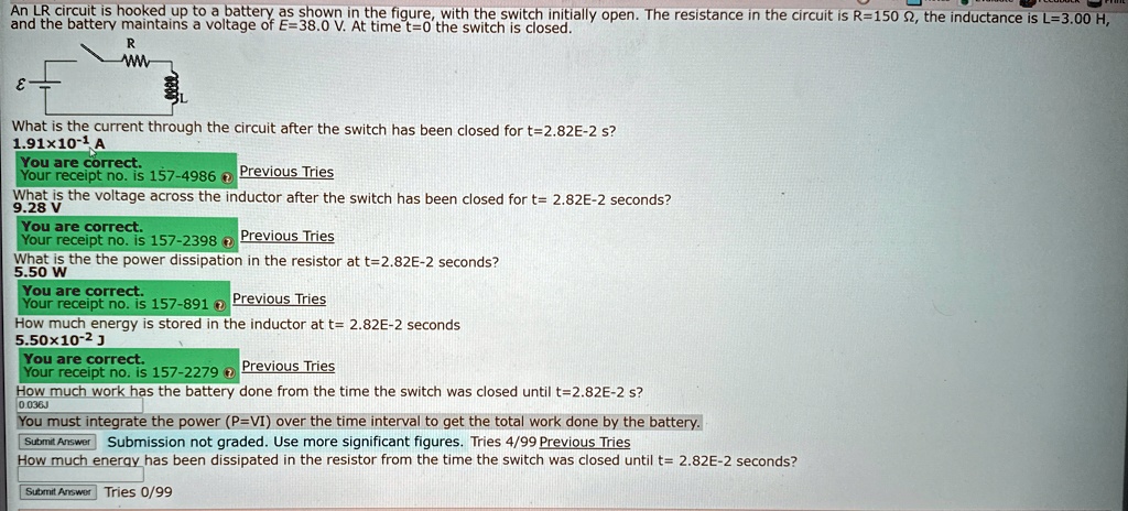 an lr circuit is hooked up to a battery as shown in the figure with the ...