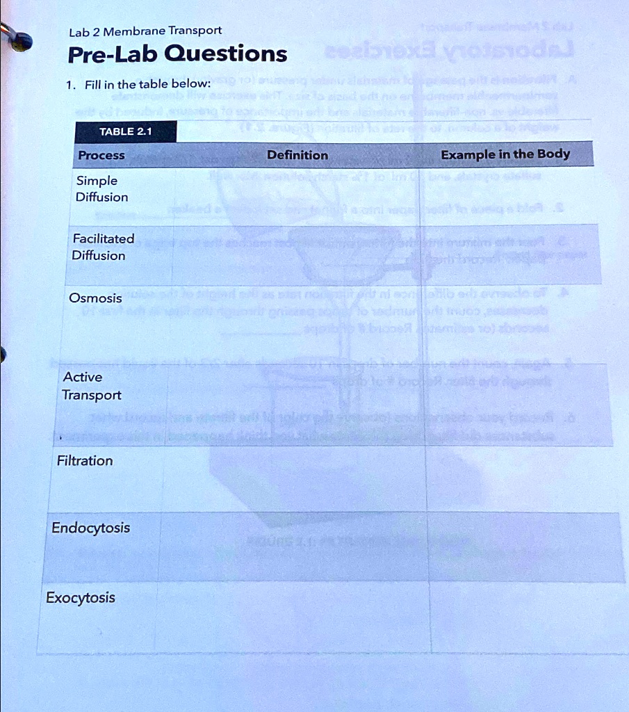SOLVED: Lab 2 Membrane Transport Pre-Lab Questions Fill in the table ...