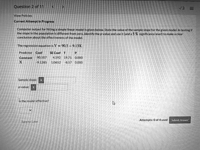 Solvedquestion 2 Of 11 Vicw Palicies Current Attempt In Togress Computer Output Tor Tlina Simpl 8870